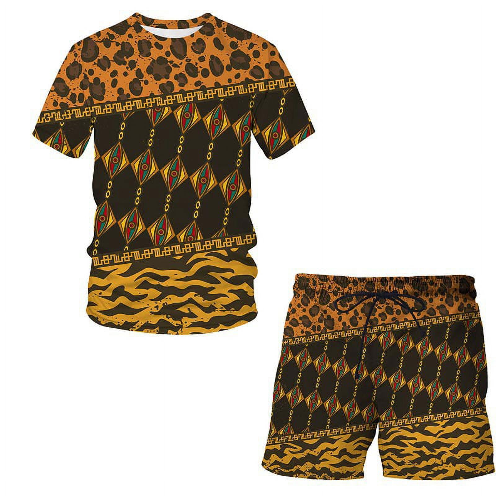 2 Piece Outfits for Men Tracksuit Short Sleeve Leopard Print 3D Digital ...