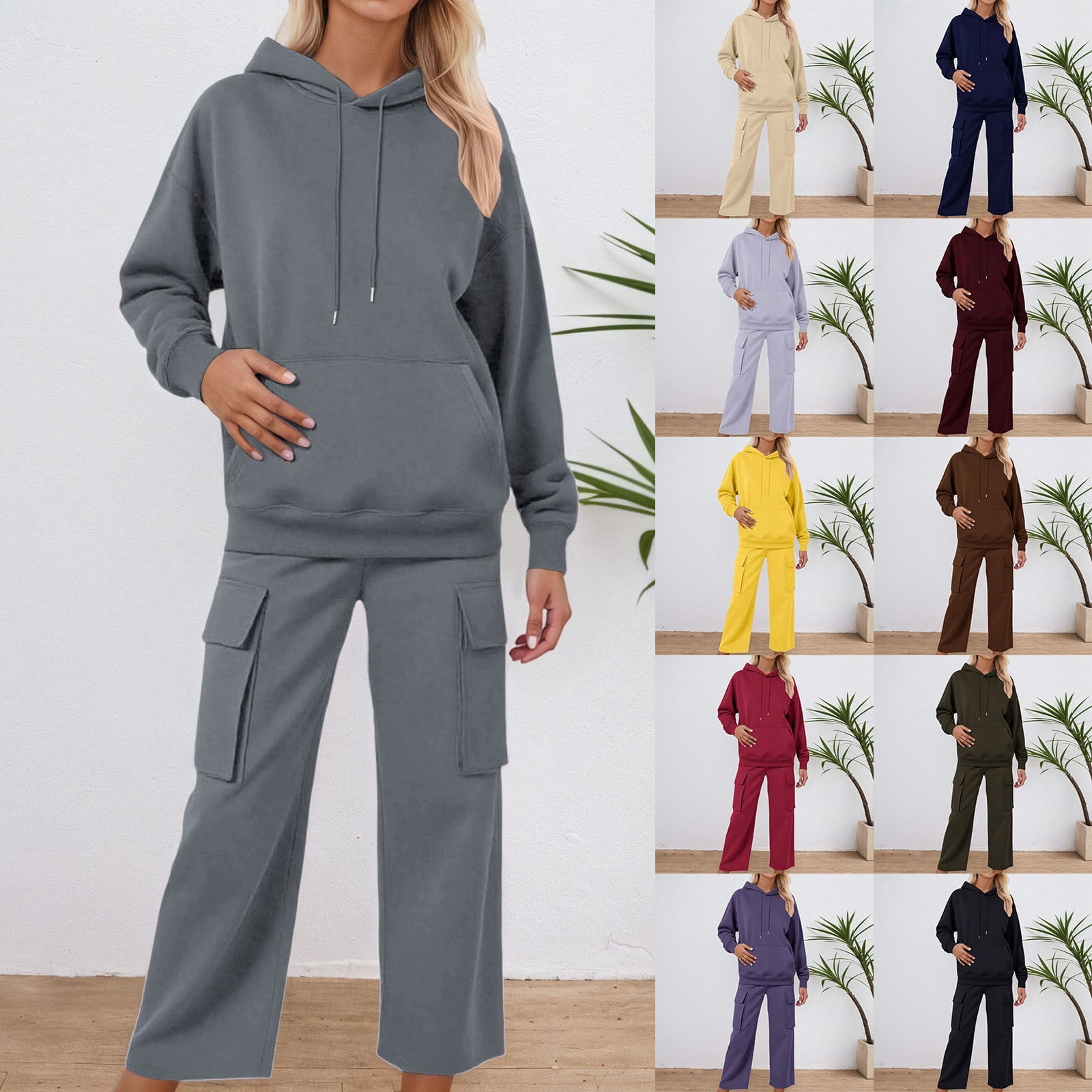 2 Piece Outfits for Women Casual Hoodie Sportswear And Cargo Straight ...