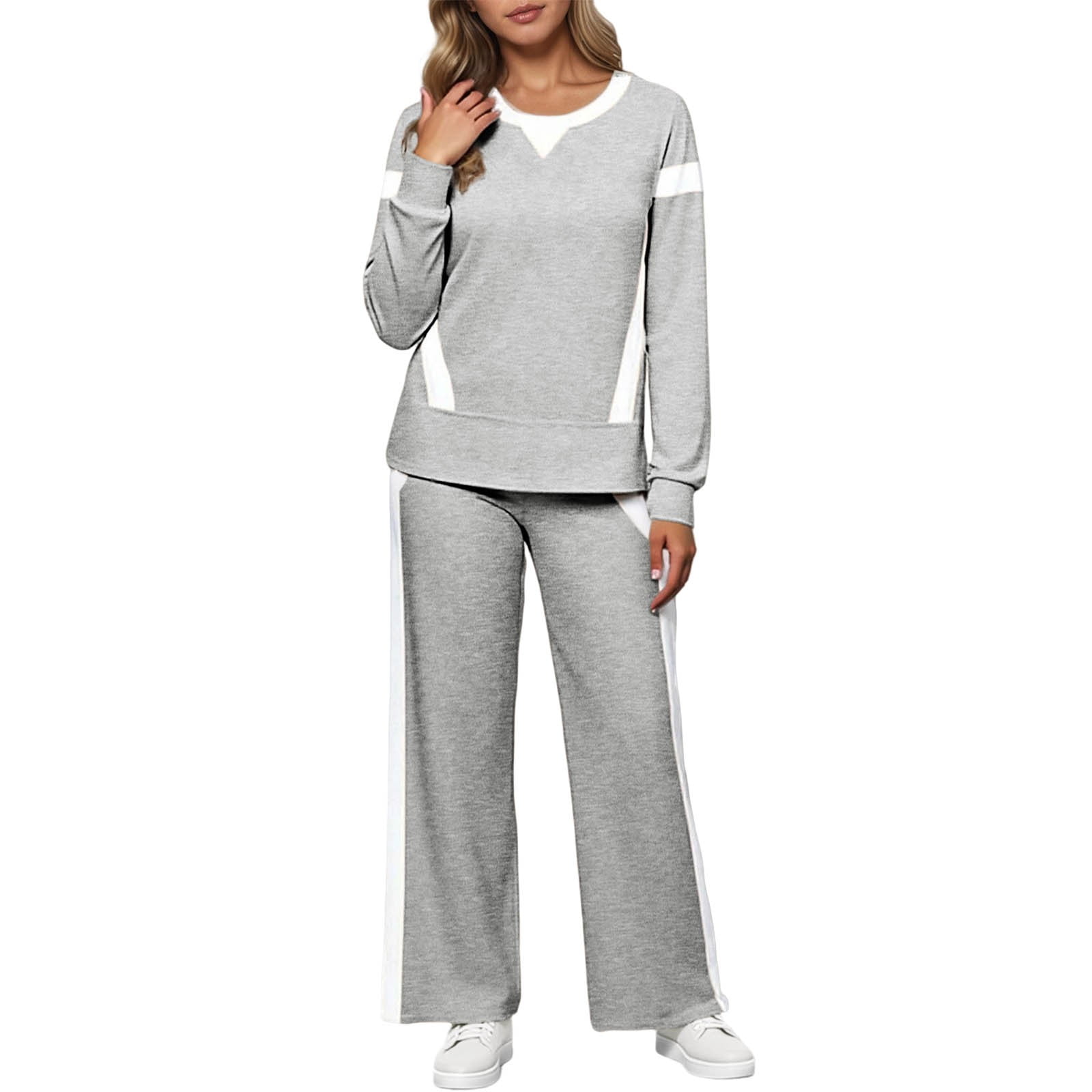 2 Piece Outfits for Women Casual Lightweight Loose Long Sleeve Top And ...