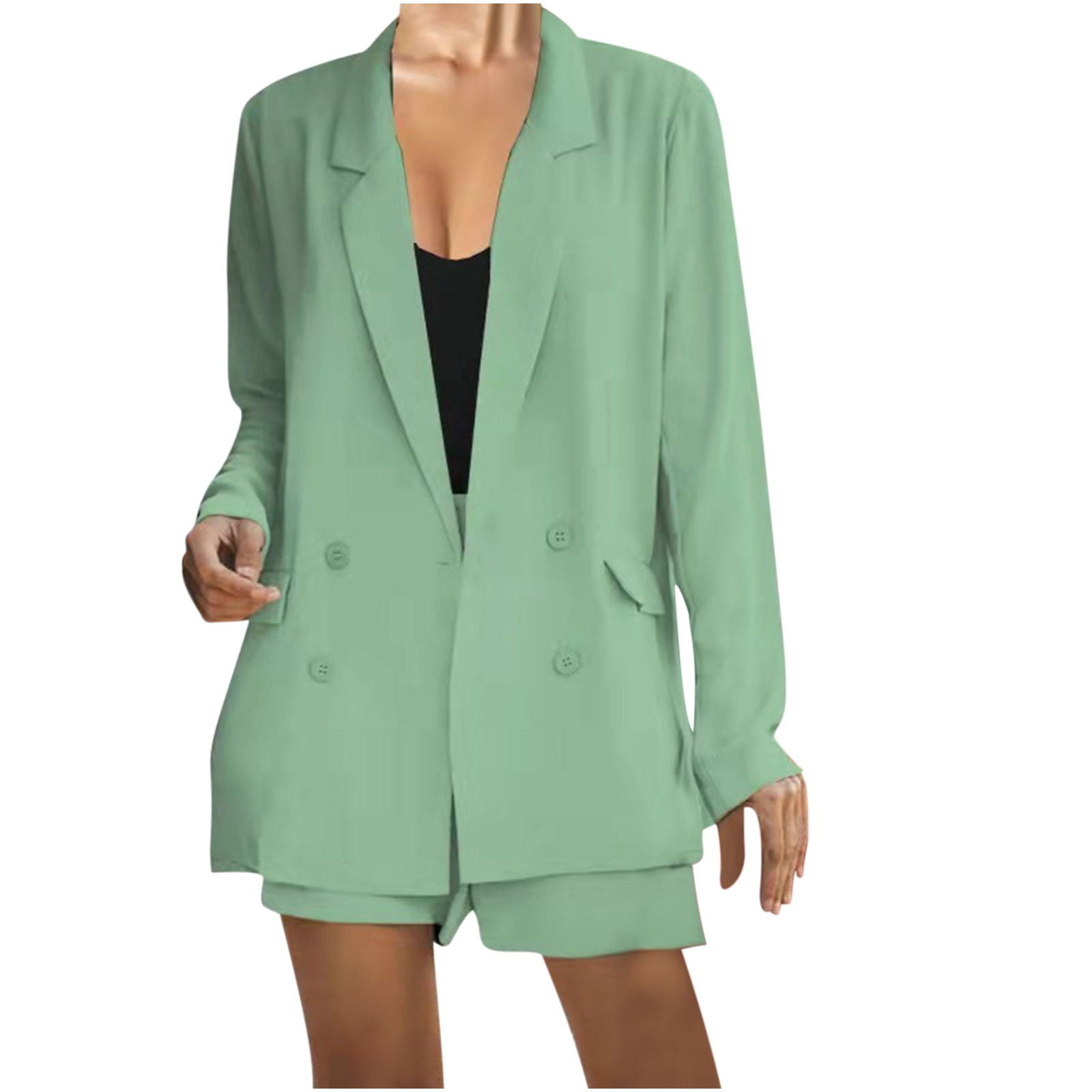 2 Piece Outfits for Women Long Sleeve Solid Open Front Blazer Loose ...