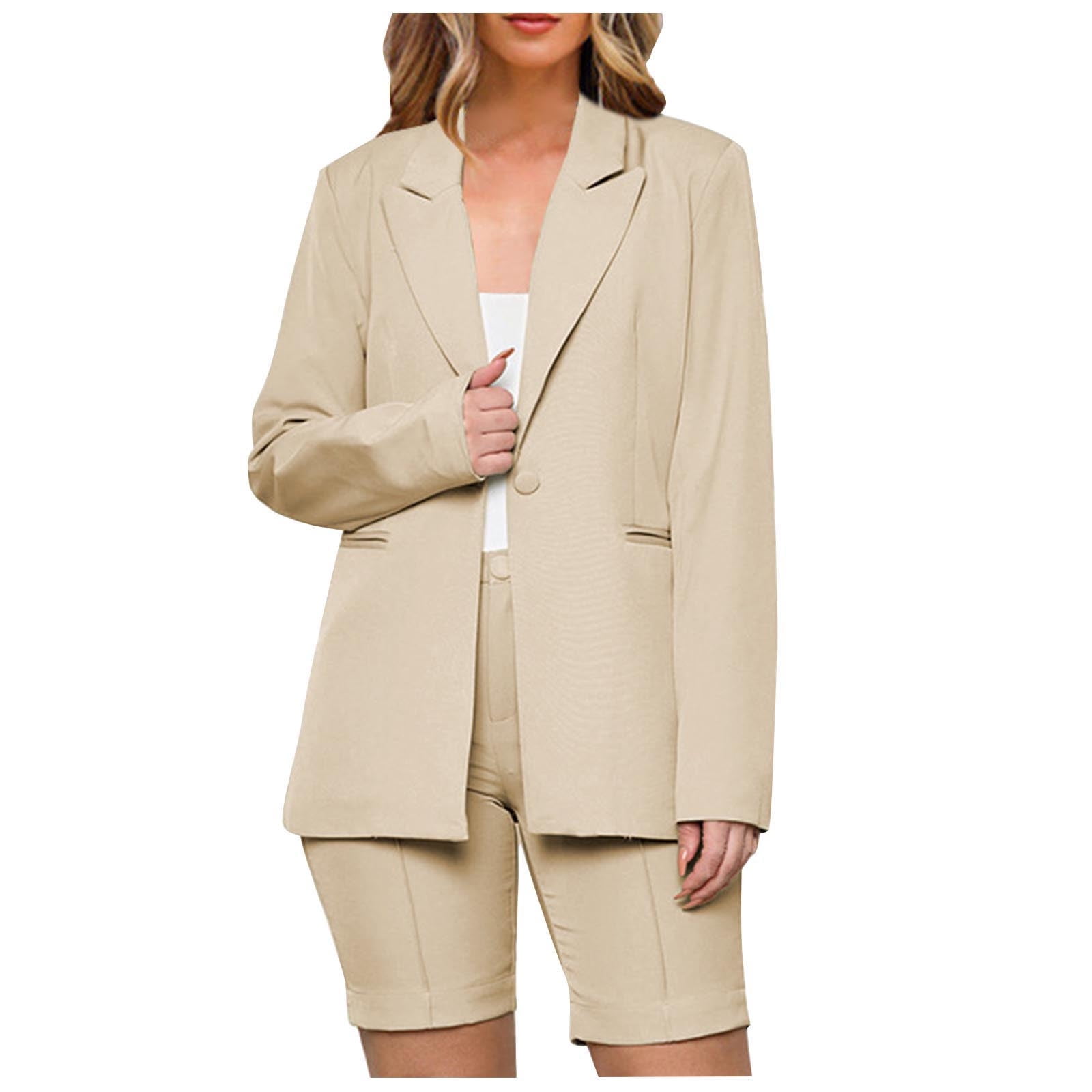 2 Piece Outfits for Women Long Sleeve Solid Open Front Blazer Slim ...