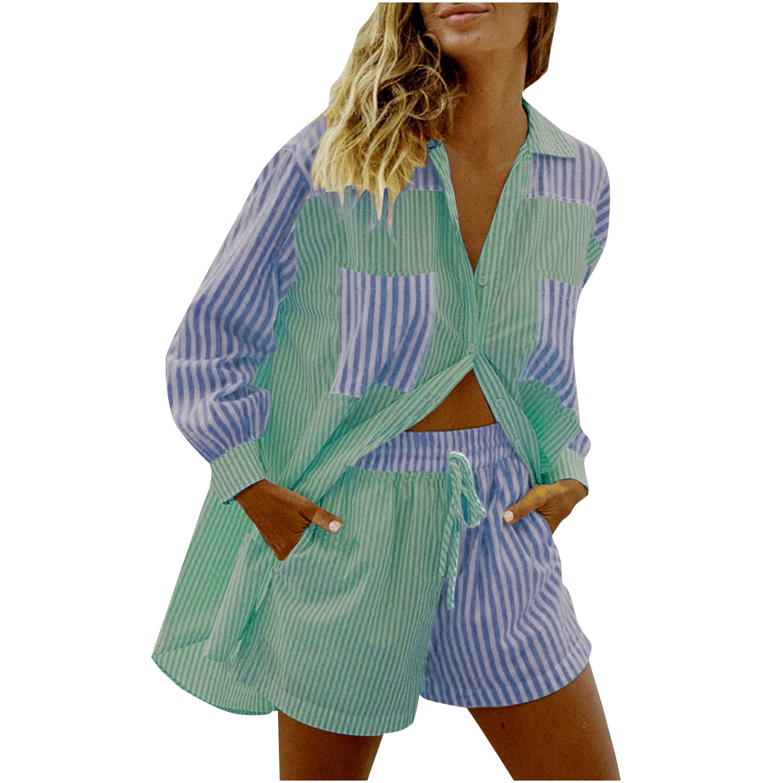 2 Piece Outfits for Women Loungewear Sets Casual Stripe Long Sleeve ...