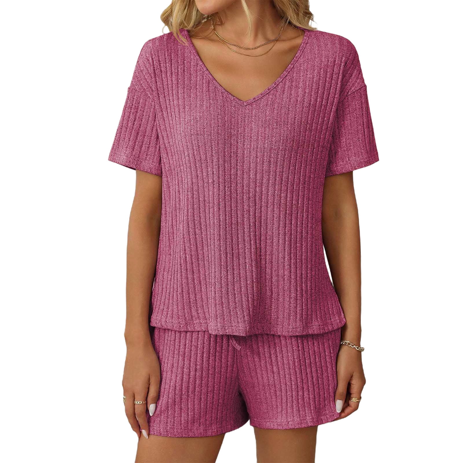 2 Piece Outfits for Women Lounge Sets V Neck Fashion Solid-Color ...
