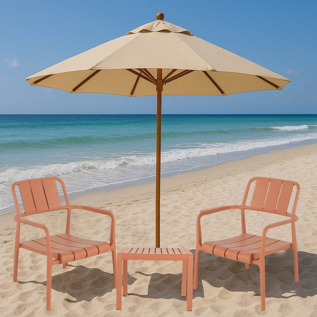 2-Piece PP Single-Seater Chairs + Coffee Table Set – Indoor/Outdoor ...