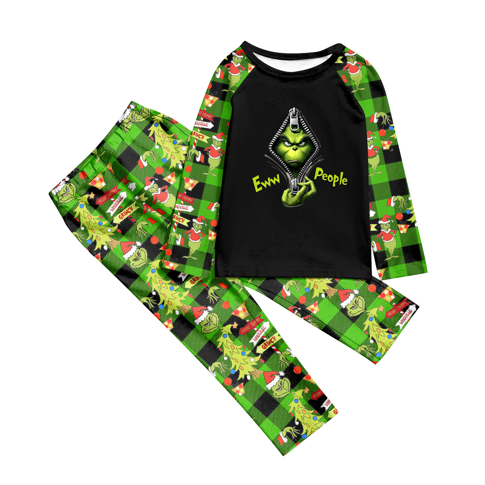 2-Piece Pajama Set Crewneck Tops & Pajama Pants Grínch Christmas ...