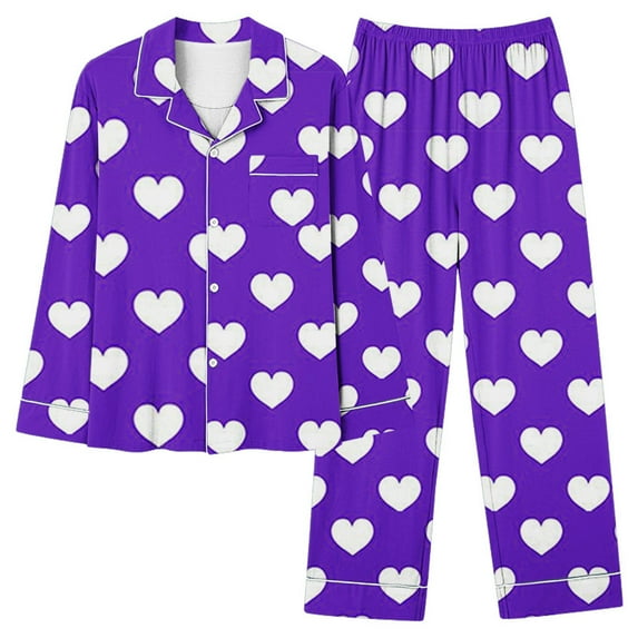 2 Piece Pajama Set For Women Lapel Button Long Sleeve Tops Elastic ...