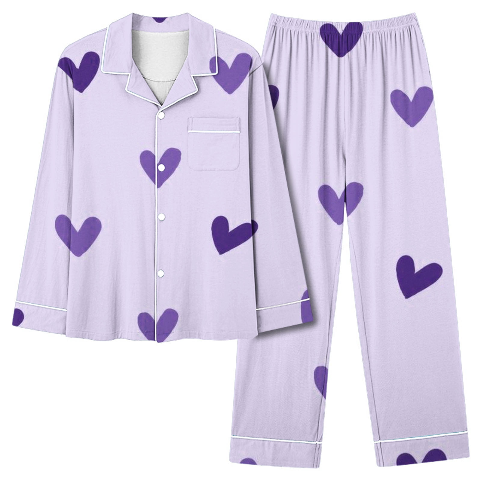 2 Piece Pajama Set Women Valentine's Day Pjs Set Cute Heart Print ...