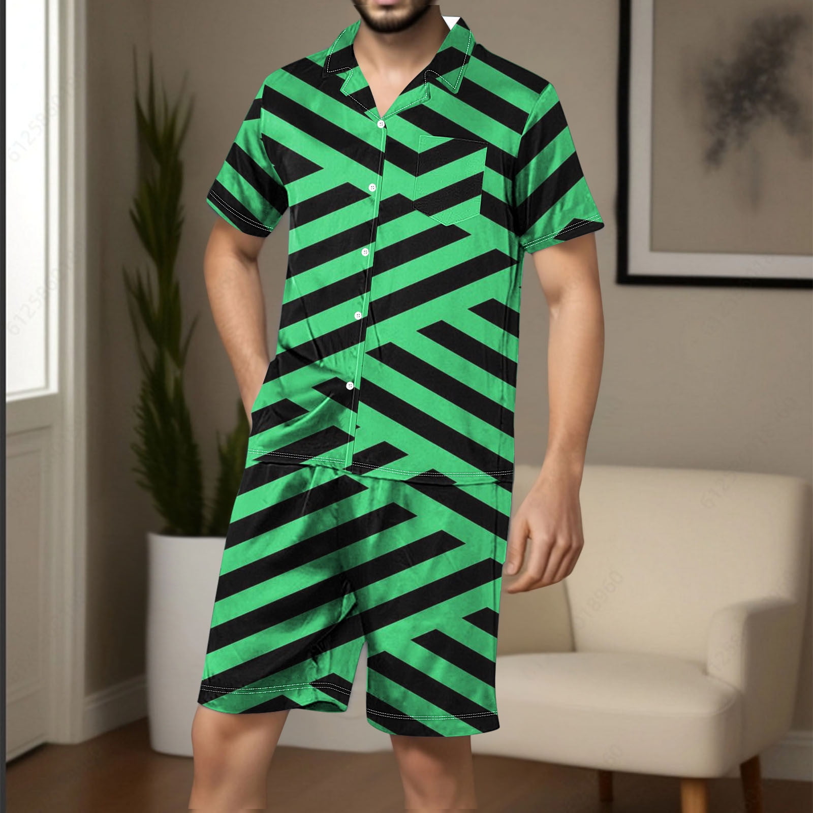 2 Piece Pajama Sets for Men Lightweight Satin Silk Loungewear Set Color ...