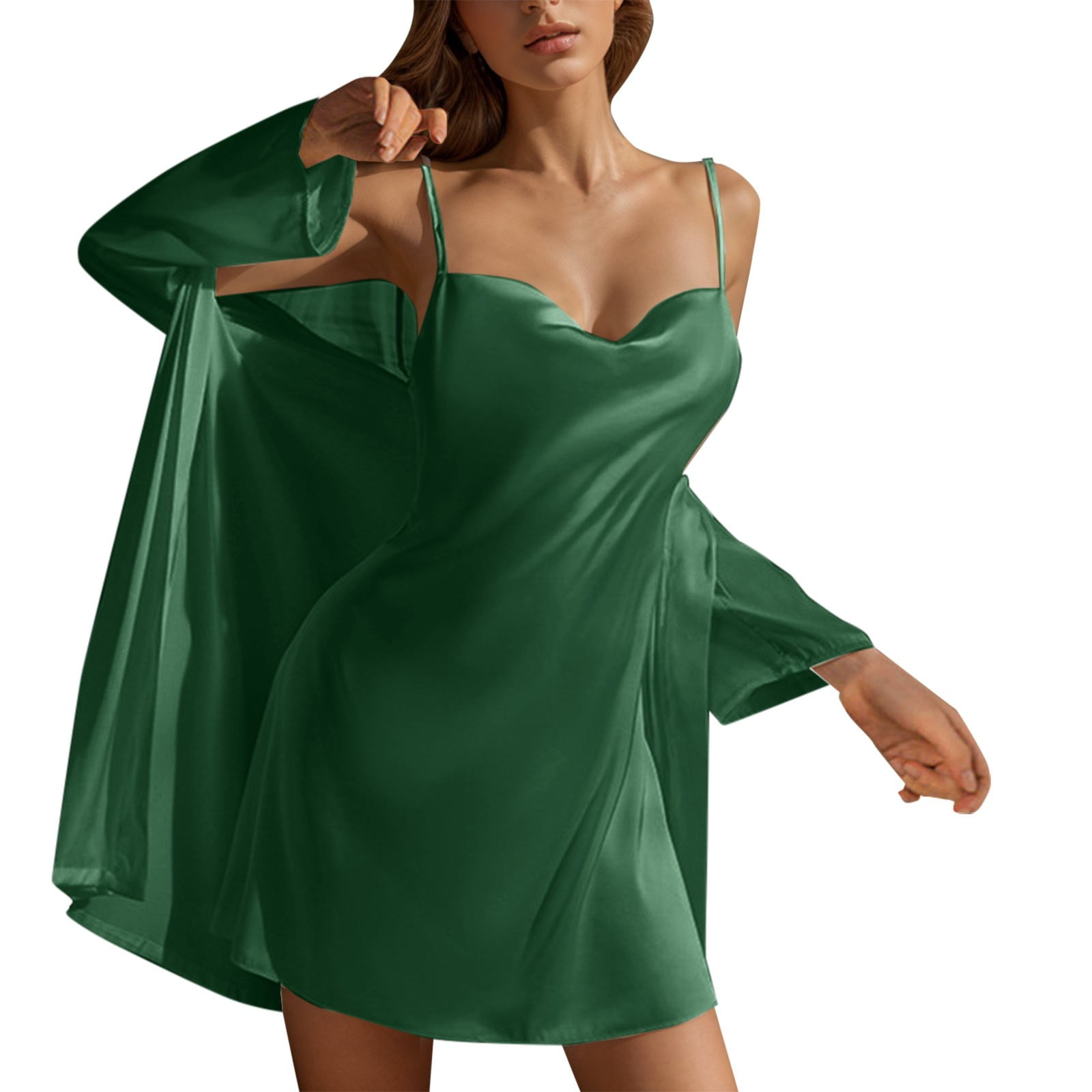 2 Piece Pajamas Women Sexy Ice Silk Nightgowns Robes Summer Pure