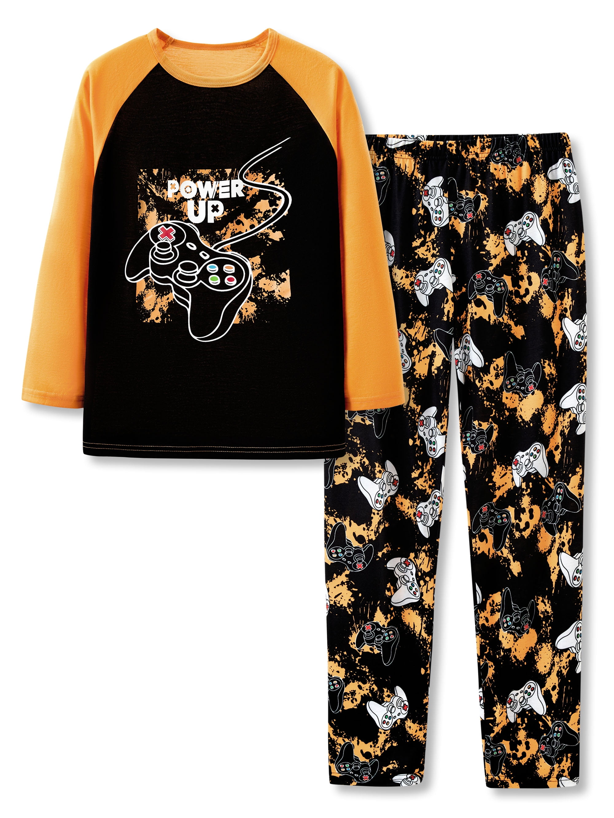 2-Piece Pajamas for Little Big Boys Yellow Gamer Long Sleeve & Pants PJ ...
