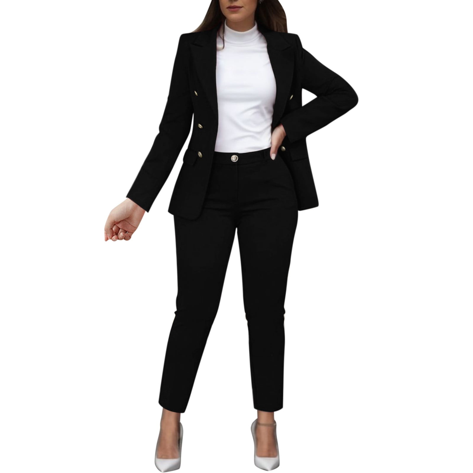 2 Piece Pant Suits for Women High Waisted Straight Leg Pants Suits Set ...