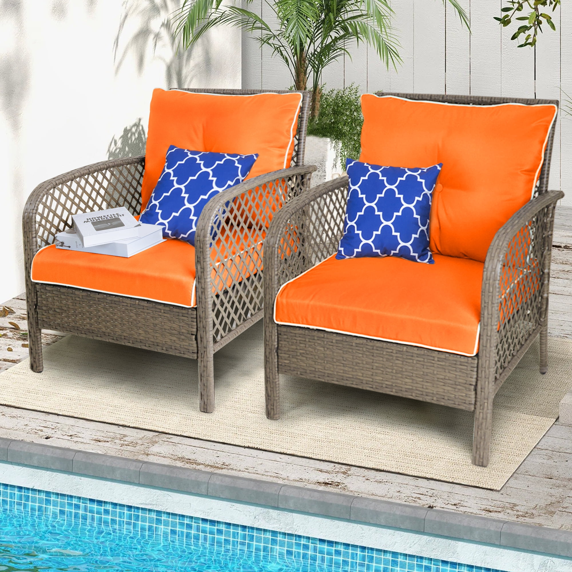 FYRICKLYLINOO 2 Piece Patio Furniture Set with 2 Pillows, 2-Seat PE ...