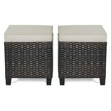 2-Piece Patio Ottoman Set - Wicker Footstools, All Weather PE Rattan ...