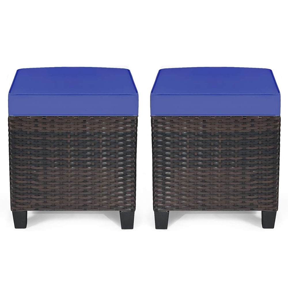 2-Piece Patio Rattan Ottomans, Outdoor Wicker Furniture with ...