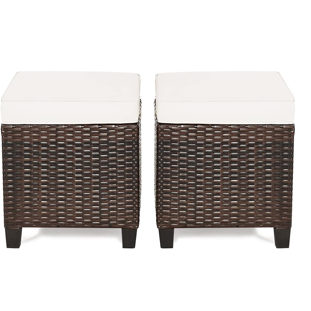2-Piece Patio Rattan Ottomans, Outdoor Wicker Furniture with ...