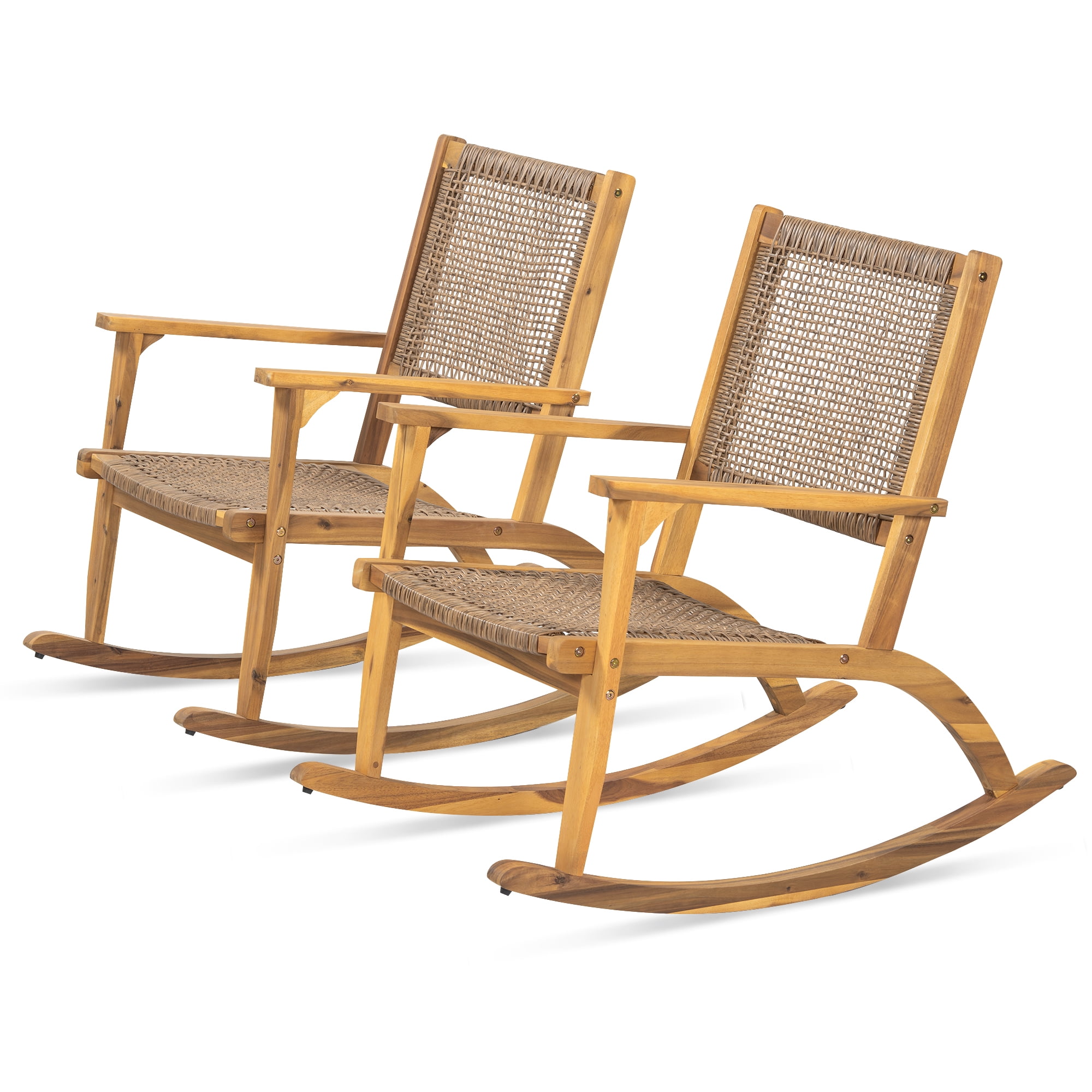 2-Piece Patio Rocking Chair Set - Acacia Wood Outdoor Rockers with ...