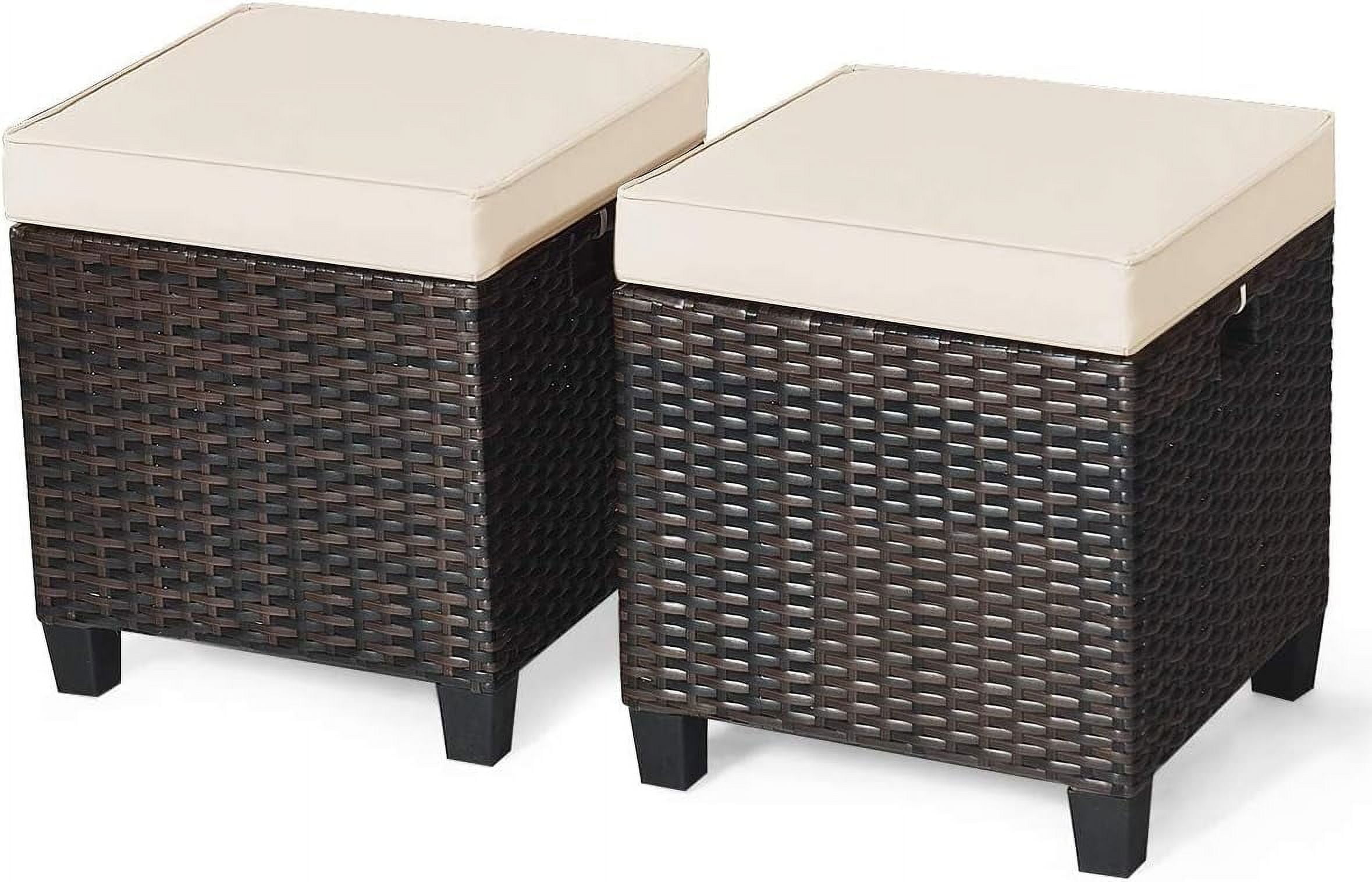 2 Piece Patio Wicker Ottomans, 2 in 1 Outdoor PE Rattan Side Table ...