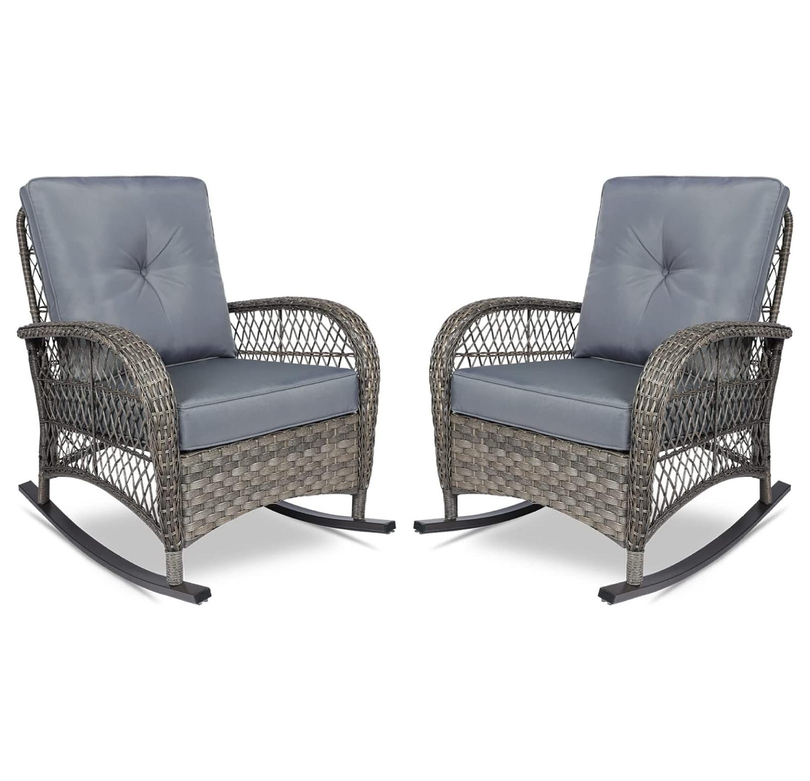 2 Piece Patio Wicker Rattan Rocker Chair, Outdoor Rattan Rocker Chair ...