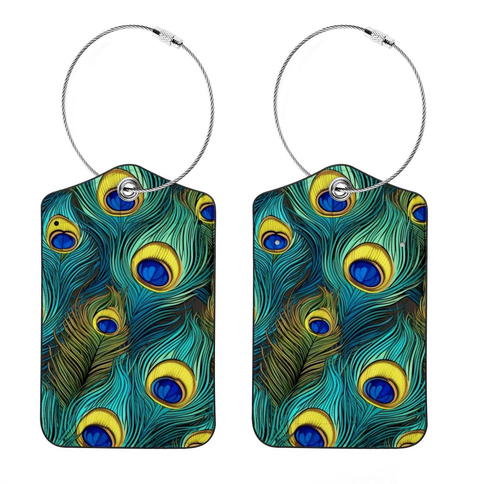 2 Piece Peacock Feather Luggage Tag for Suitcase Identifiers Privacy ...