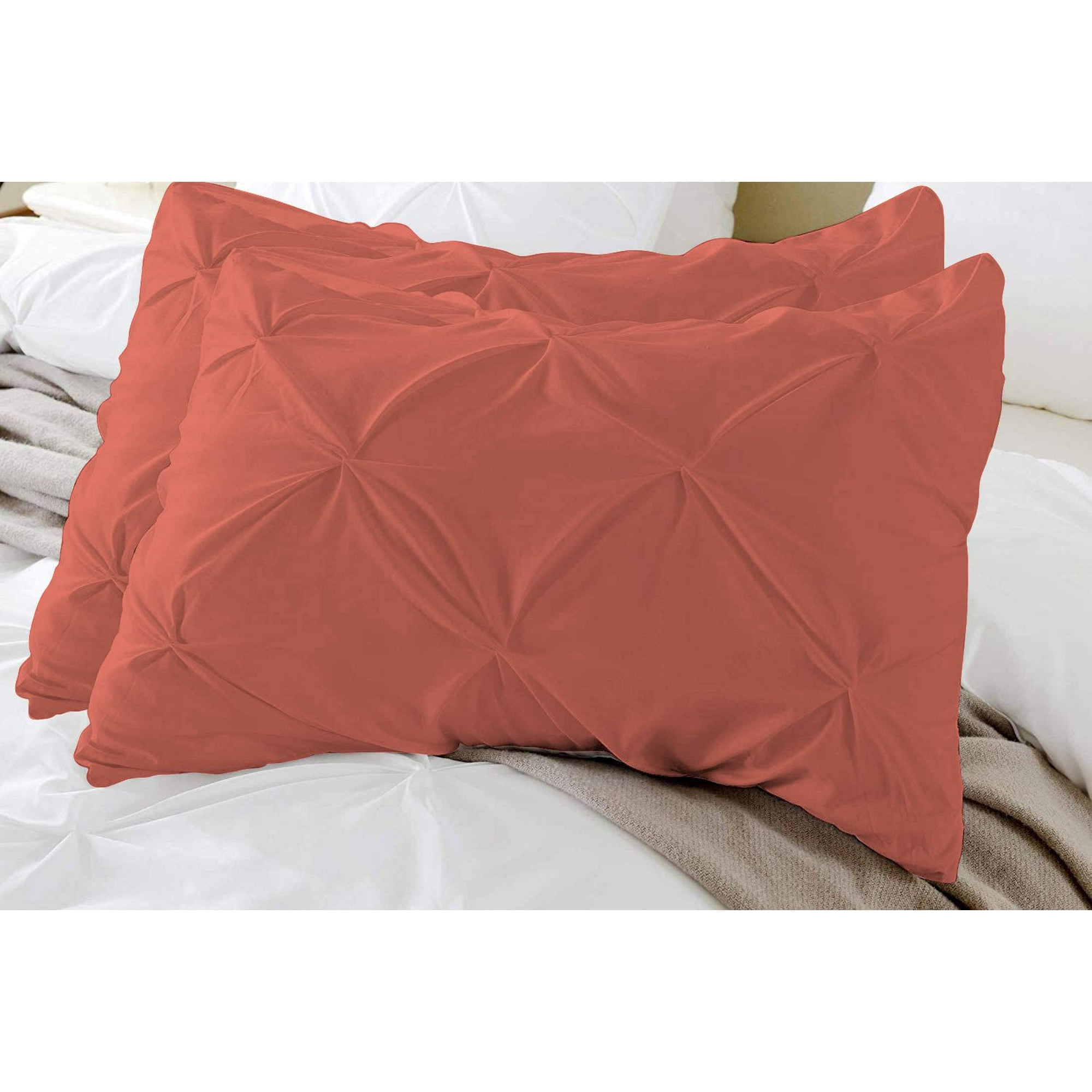 2 Piece Pinch Pleated Solid Brick Red European Pillow Shams, (European ...