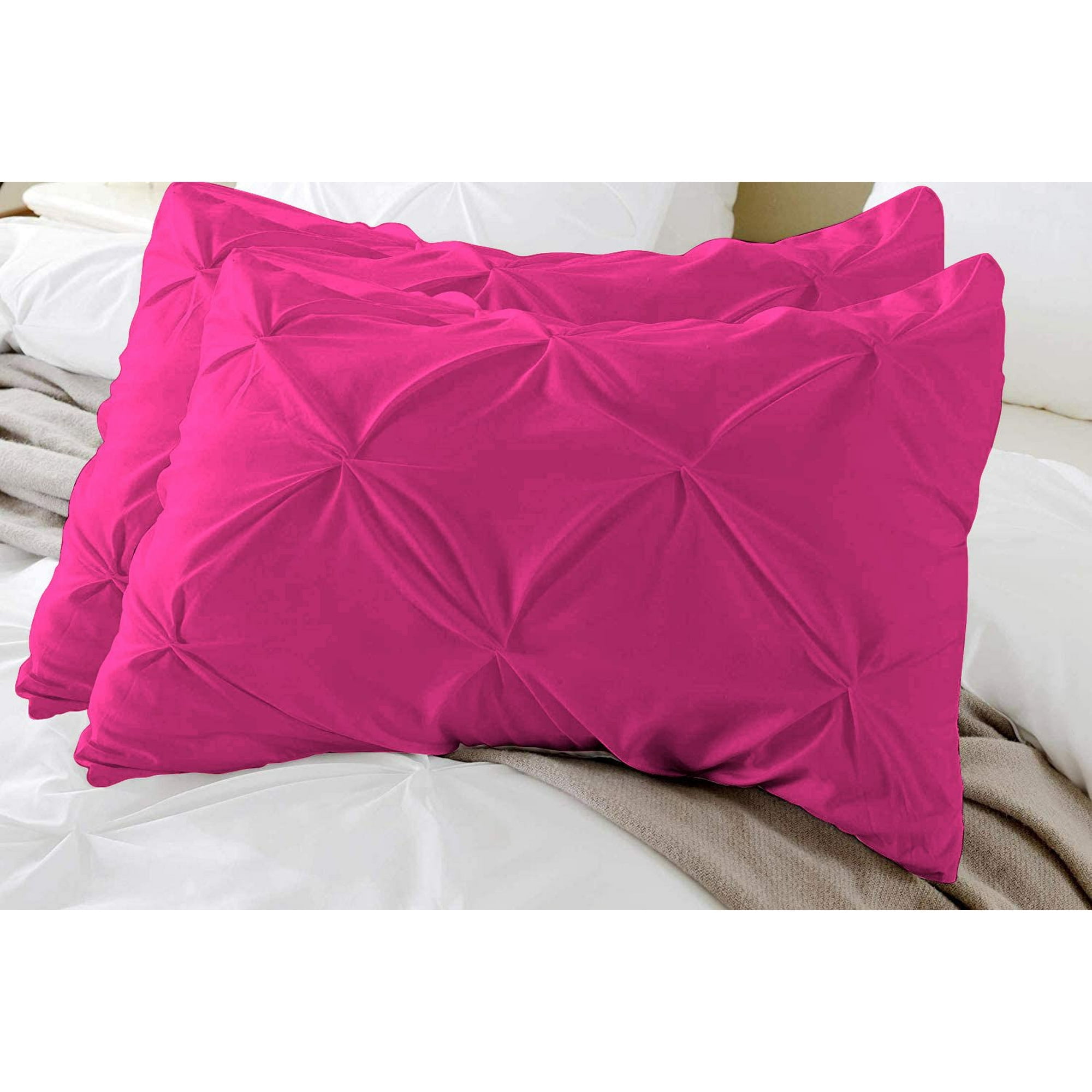 2 Piece Pinch Pleated Solid Hot Pink Pillow Shams, (King 20X36 Pillow ...