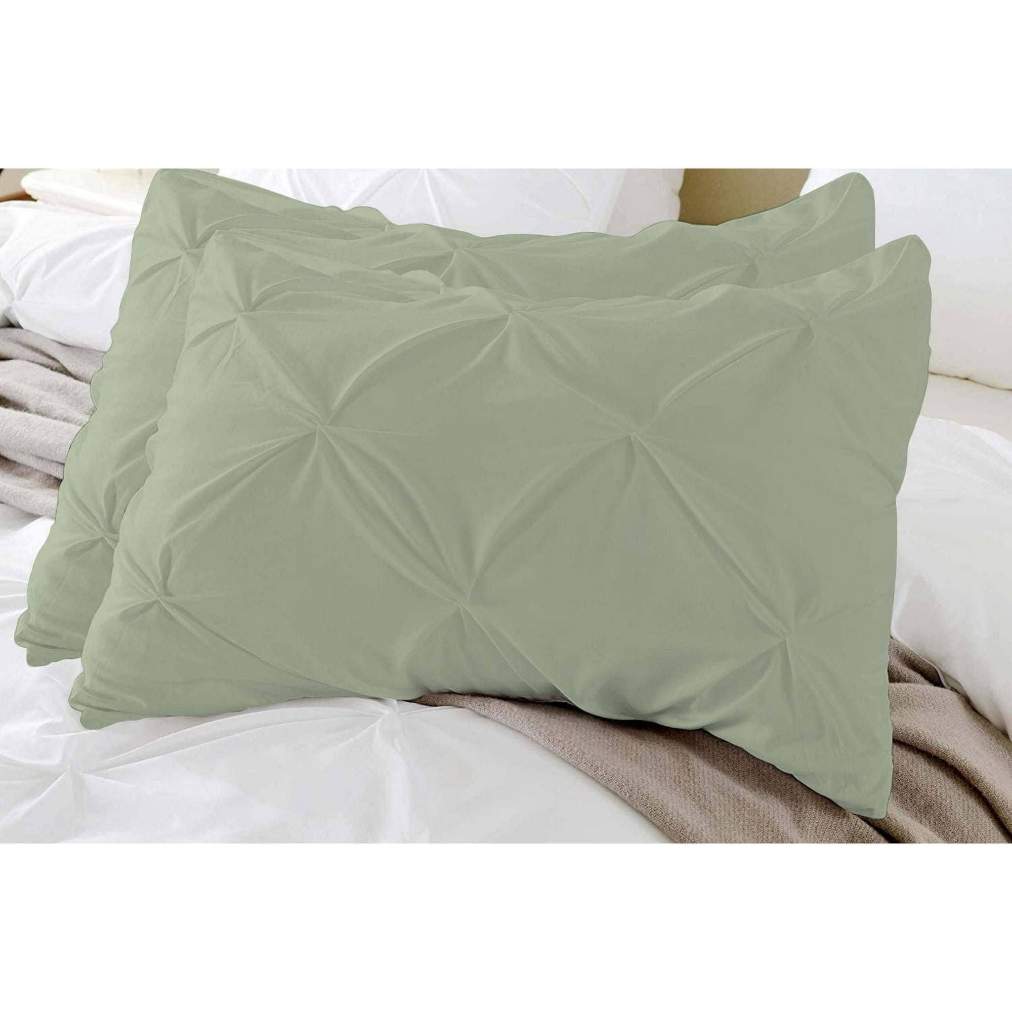 2 Piece Pinch Pleated Solid Light Sage European Pillow Shams, (European 26x26 Pillow Cover), 100 ...