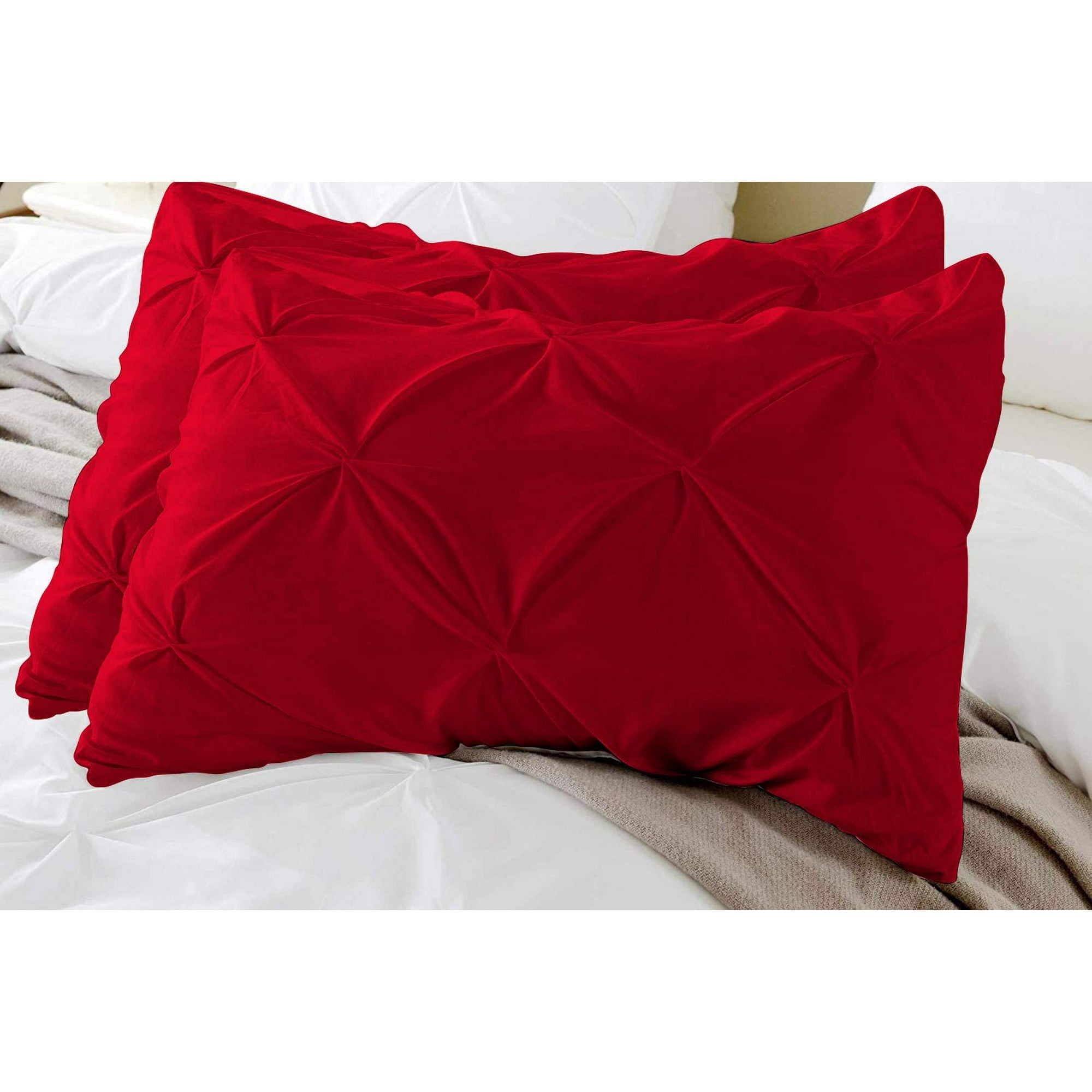 2 Piece Pinch Pleated Solid Red European Pillow Shams, (European 24x24 ...