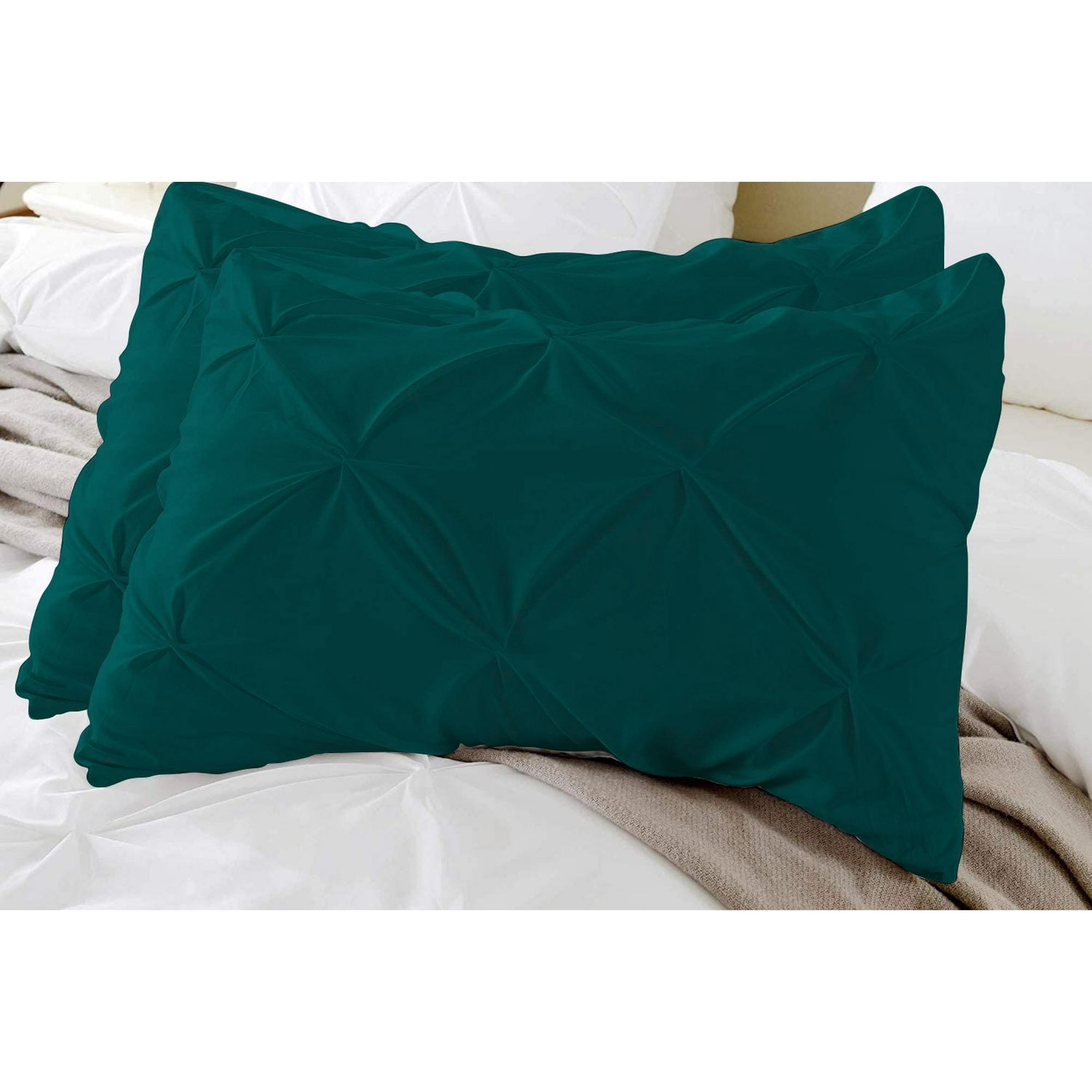 2 Piece Pinch Pleated Solid Teal European Pillow Shams, (European 24x24 ...