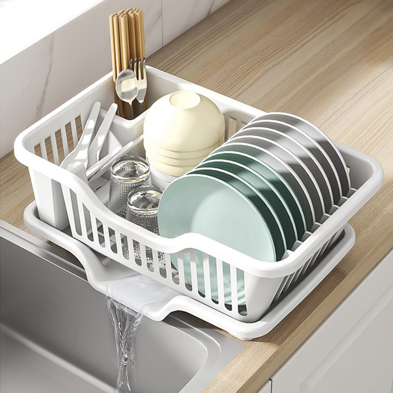 2-Piece Plastic Dish Drying Rack, Heavy Duty Sink Set Dish Rack, White ...