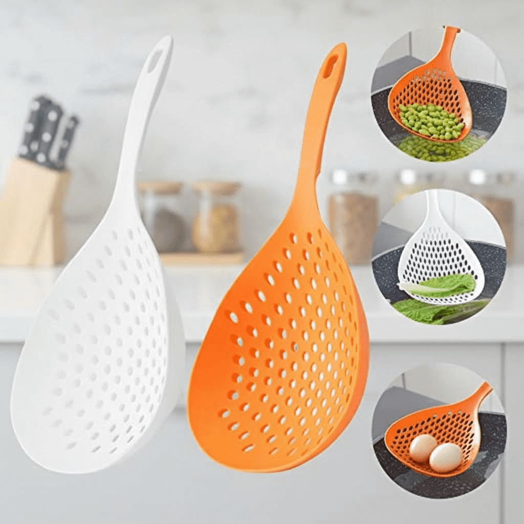 2-Piece Plastic Slotted Kitchen Spoons, Strainer Scoop and Colander for ...