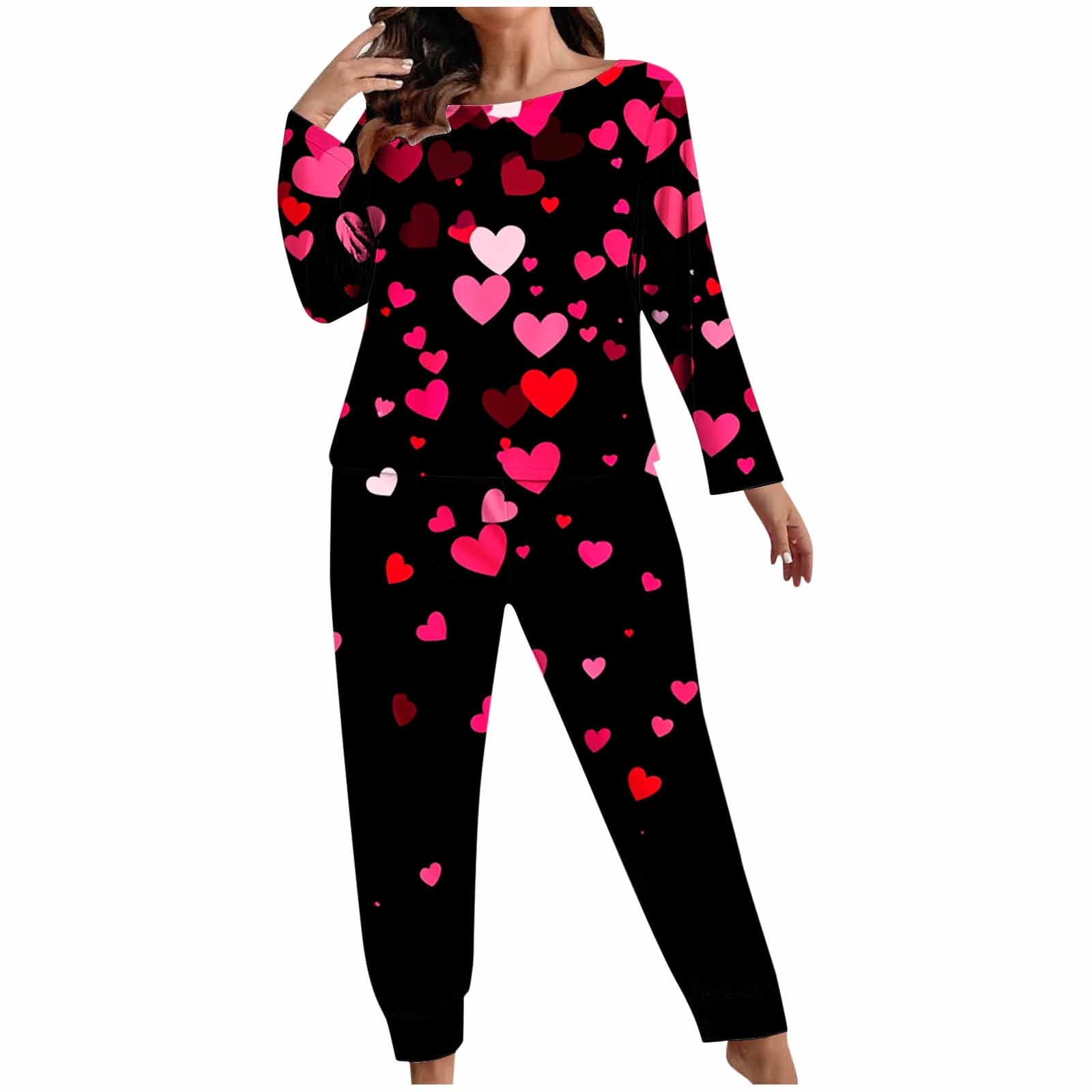 2 Piece Plus Size Printed Pajamas Set For Women Crewneck Long Sleeve ...