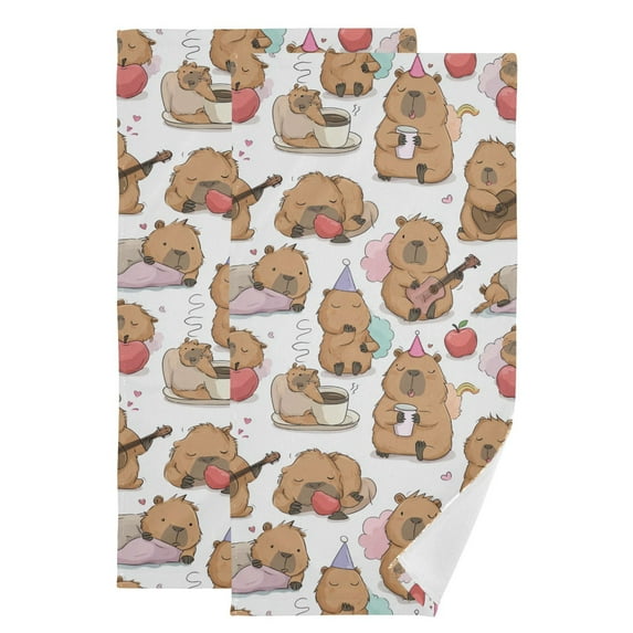 2-Piece Polyester cotton Towel Set Absorbent A Capybara with A Cute ...