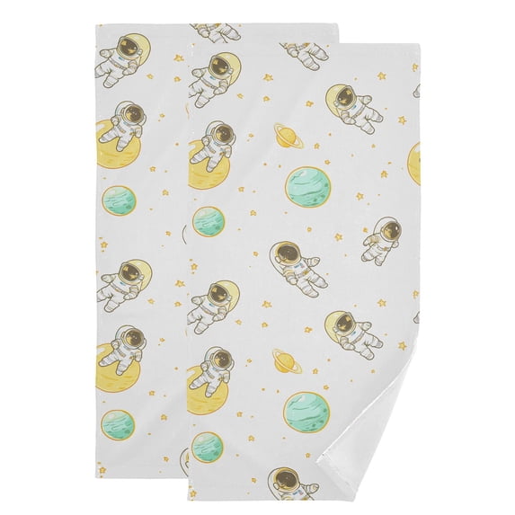 2-Piece Polyester cotton Towel Set Absorbent Astronaut Planet White ...