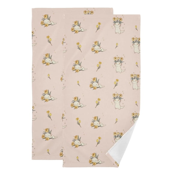 2-Piece Polyester cotton Towel Set Absorbent Axolotl Tulip Flower Hand ...