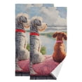 2-Piece Polyester cotton Towel Set Absorbent Back View Of Two Dogs Hand ...
