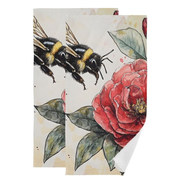 2-Piece Polyester cotton Towel Set Absorbent Bee Begonia Hand Towel ...
