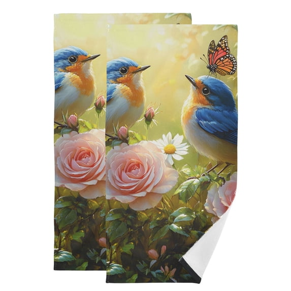 2-Piece Polyester cotton Towel Set Absorbent Birds Hand Towel Bath ...