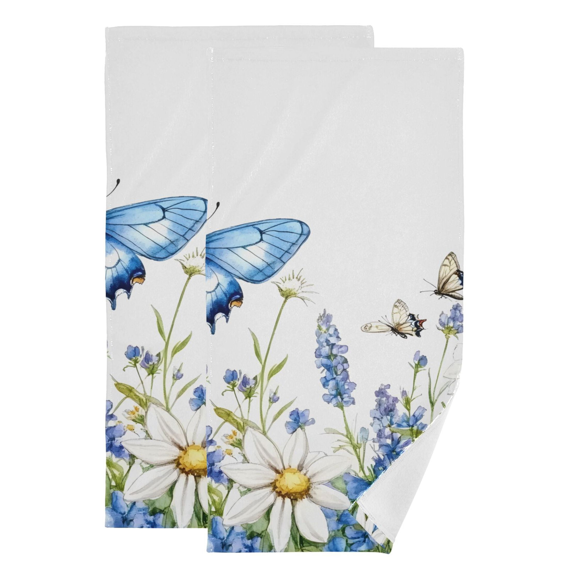 2-Piece Polyester cotton Towel Set Absorbent Butterfly Flowers Hand ...