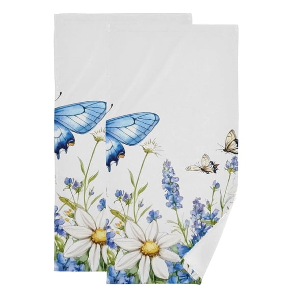 2-Piece Polyester cotton Towel Set Absorbent Butterfly Flowers Hand ...