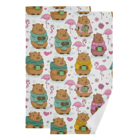 2-Piece Polyester cotton Towel Set Absorbent Cute Cartoon Capybara and ...