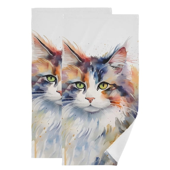 2-Piece Polyester cotton Towel Set Absorbent Cute Cat Hand Towel Bath ...