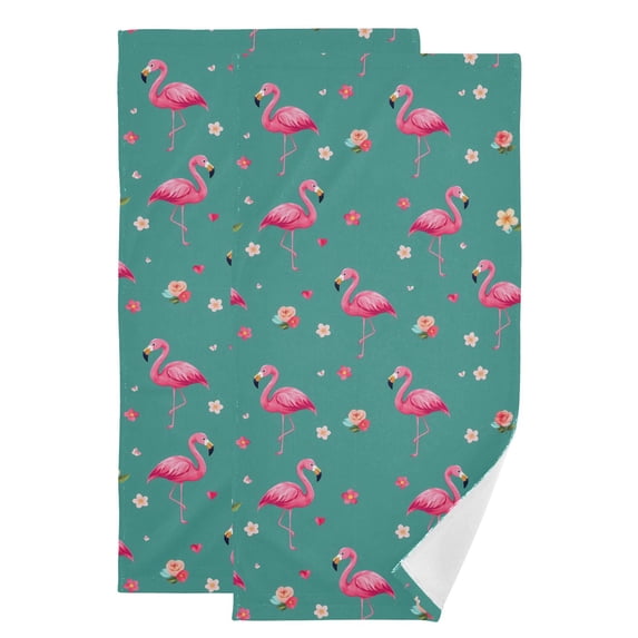 2-Piece Polyester cotton Towel Set Absorbent Flamingo Flowers Green ...