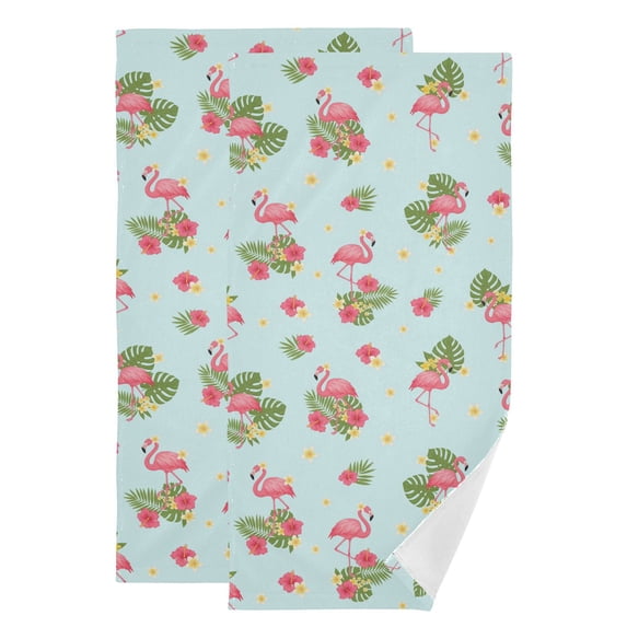 2-Piece Polyester cotton Towel Set Absorbent Flamingo Hibiscus Monstera ...