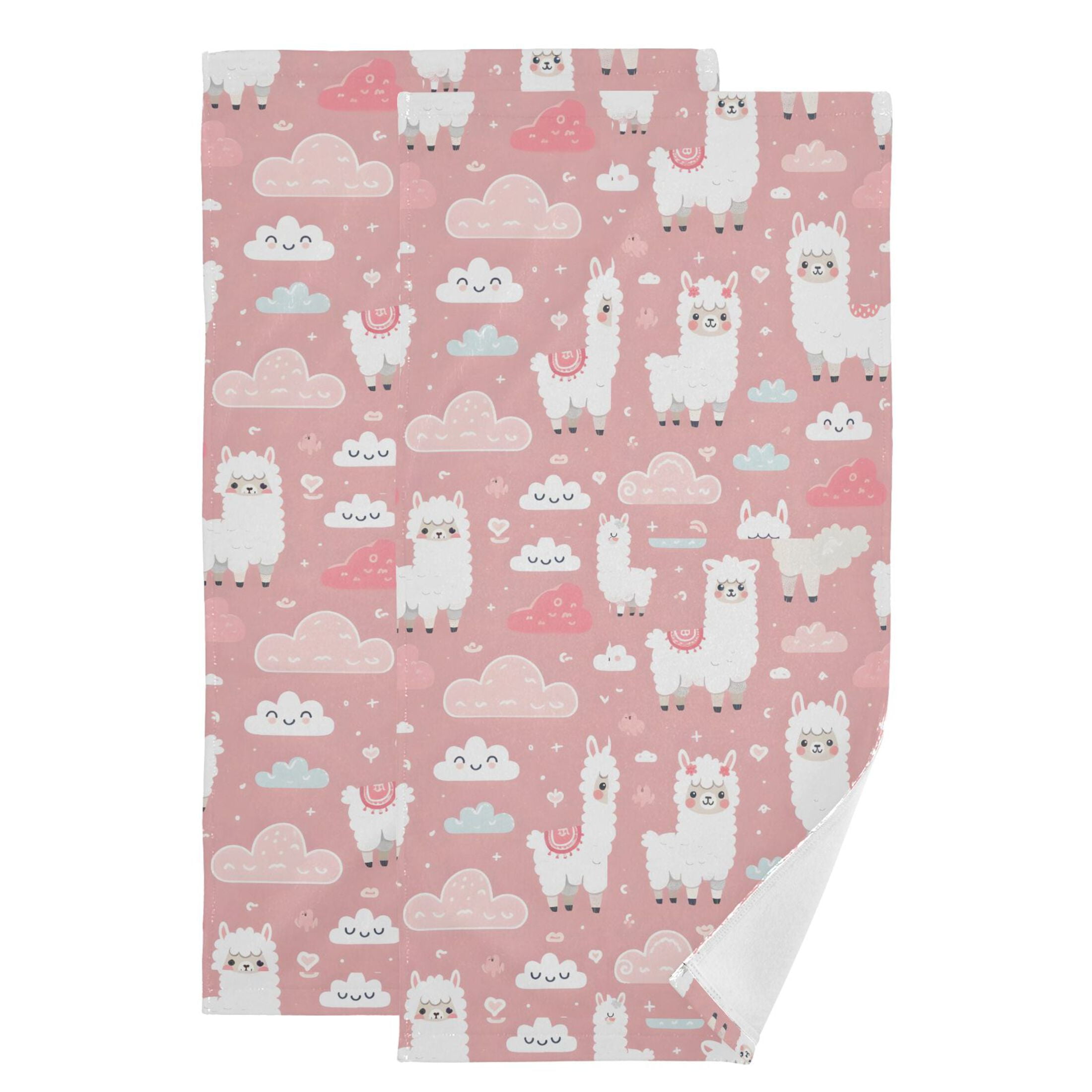 2-Piece Polyester cotton Towel Set Absorbent with Funny Llama and ...