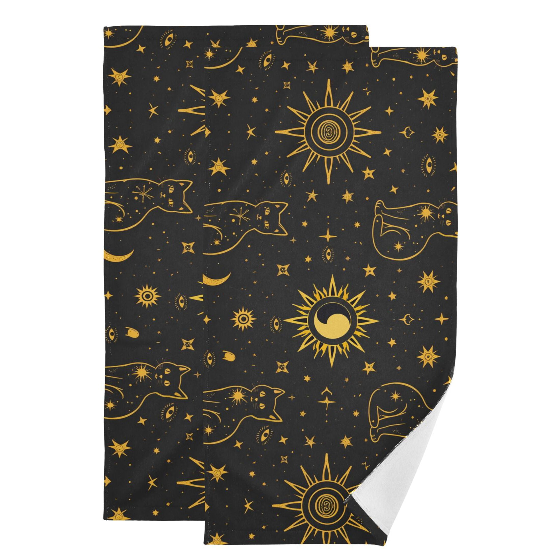 2-Piece Polyester cotton Towel Set Absorbent Golden Edged Cat Hand ...