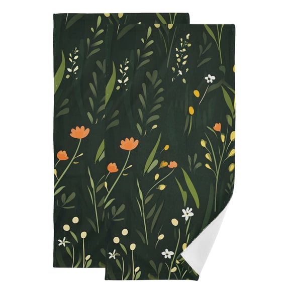 2-Piece Polyester cotton Towel Set Absorbent Grass Flower Hand Towel ...