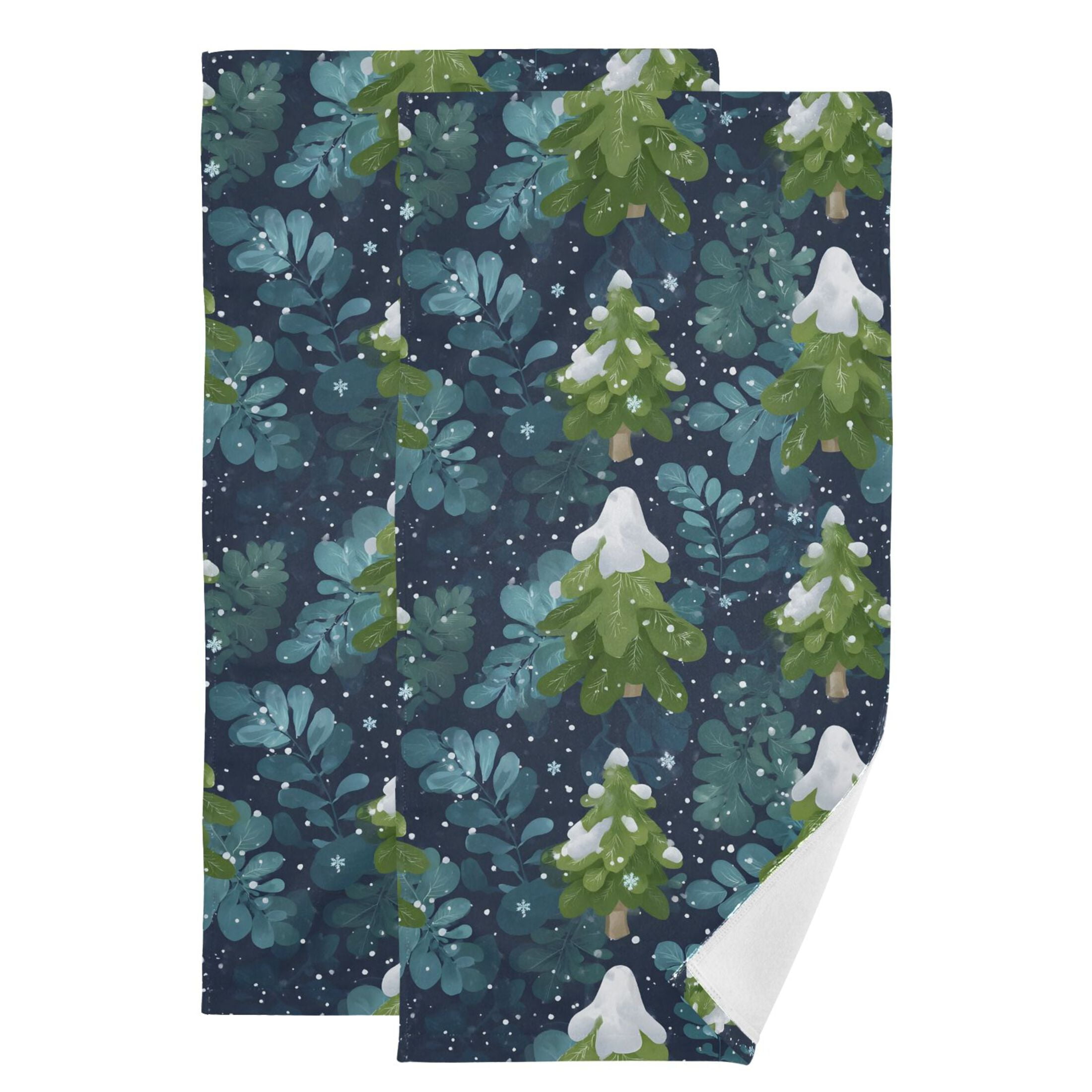 2-Piece Polyester cotton Towel Set Absorbent Green Tree Hand Towel Bath ...