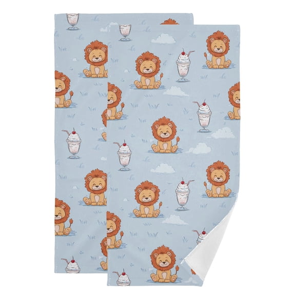 2-Piece Polyester cotton Towel Set Absorbent Lion Ice Cream Hand Towel ...