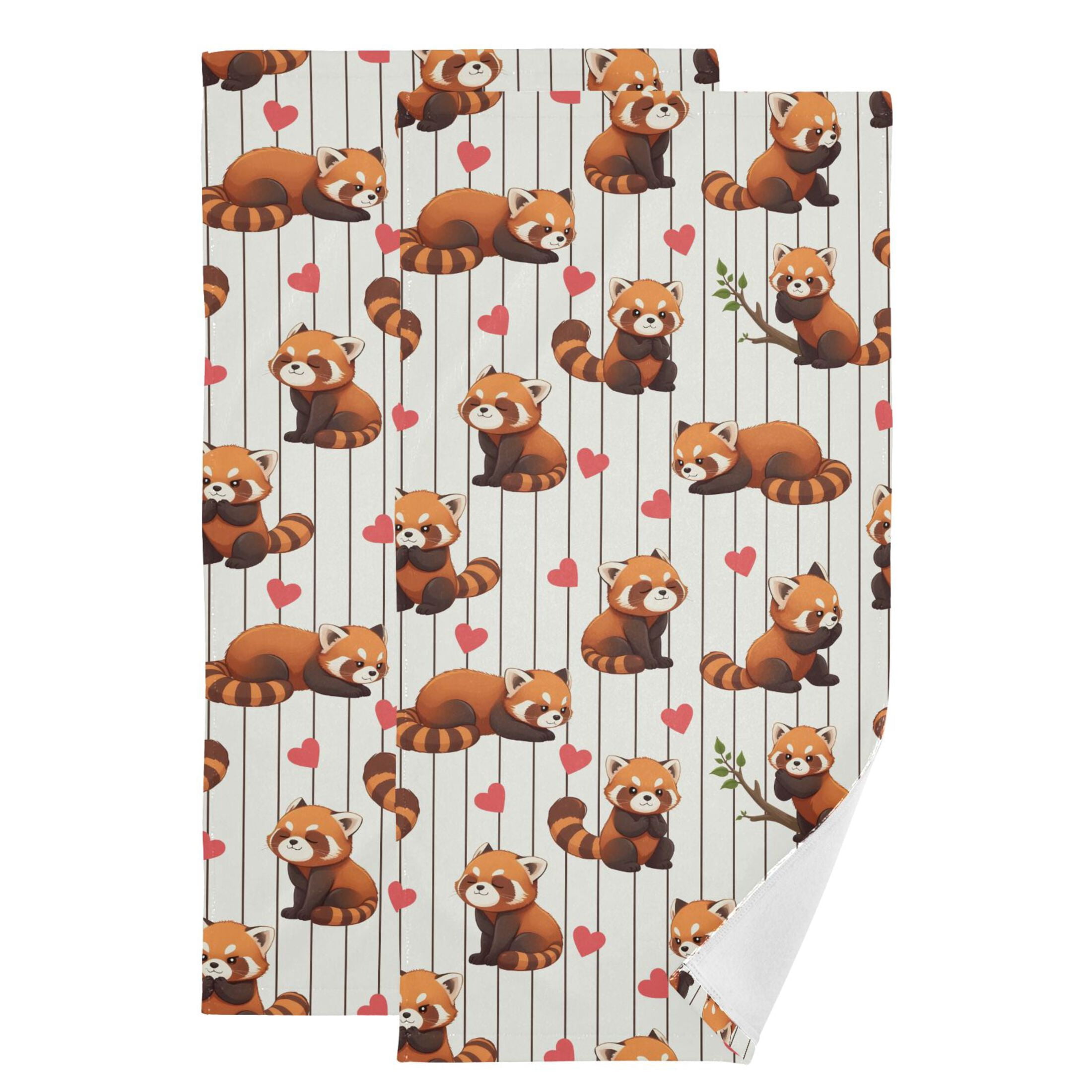 2-Piece Polyester cotton Towel Set Absorbent Little Panda Heart Hand ...