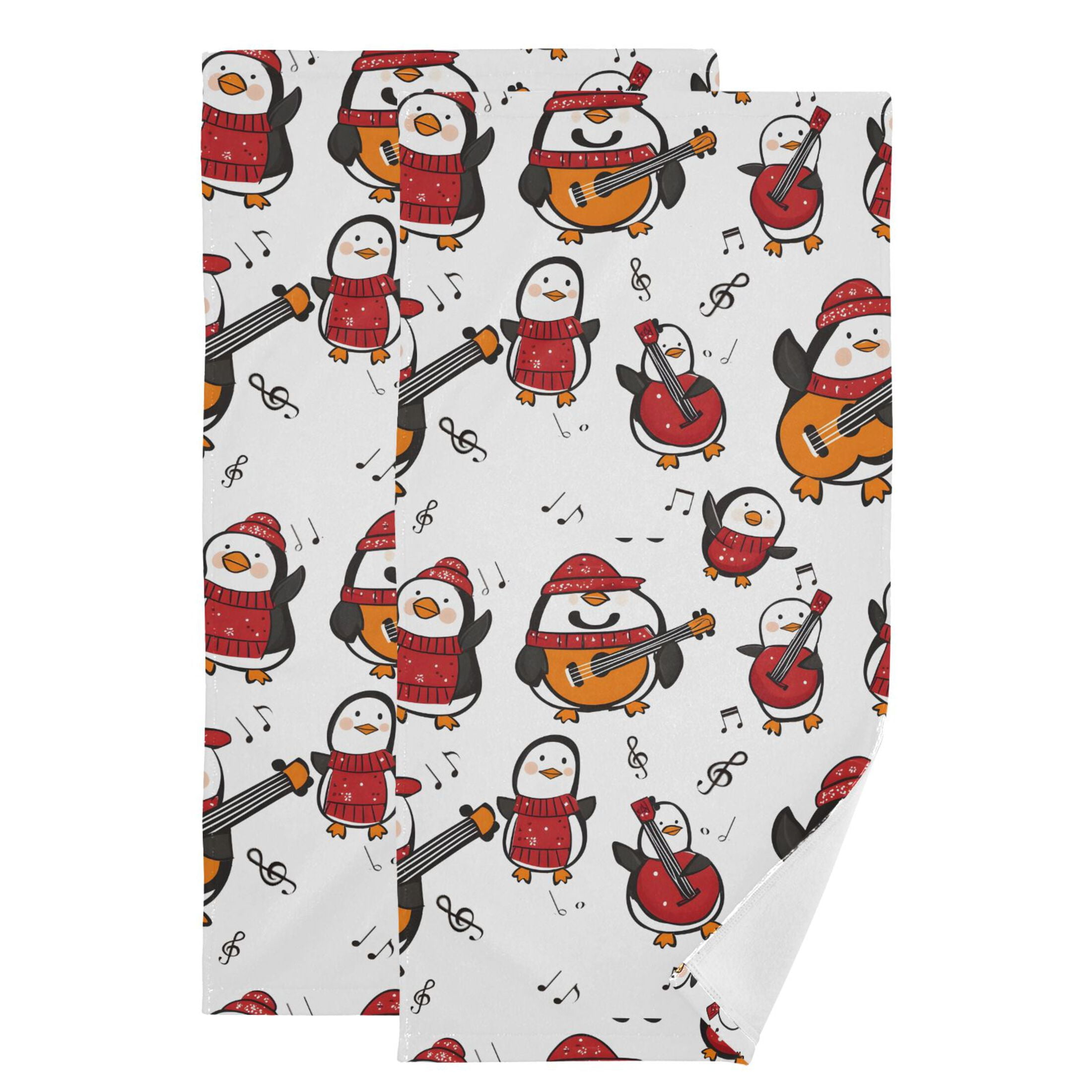 2-Piece Polyester cotton Towel Set Absorbent Penguins and Guitar Hand ...